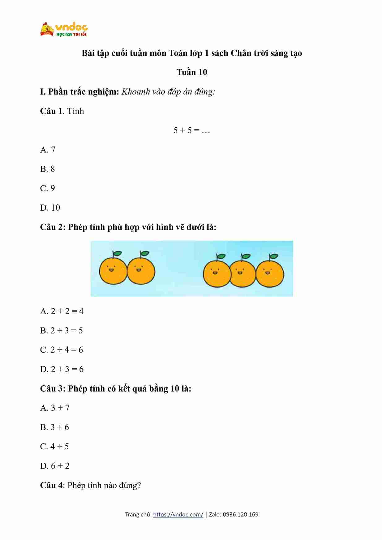Bài tập cuối tuần Toán lớp 1 Chân trời sáng tạo - Tuần 10 - Bài tập cuối tuần môn Toán lớp 1 ...